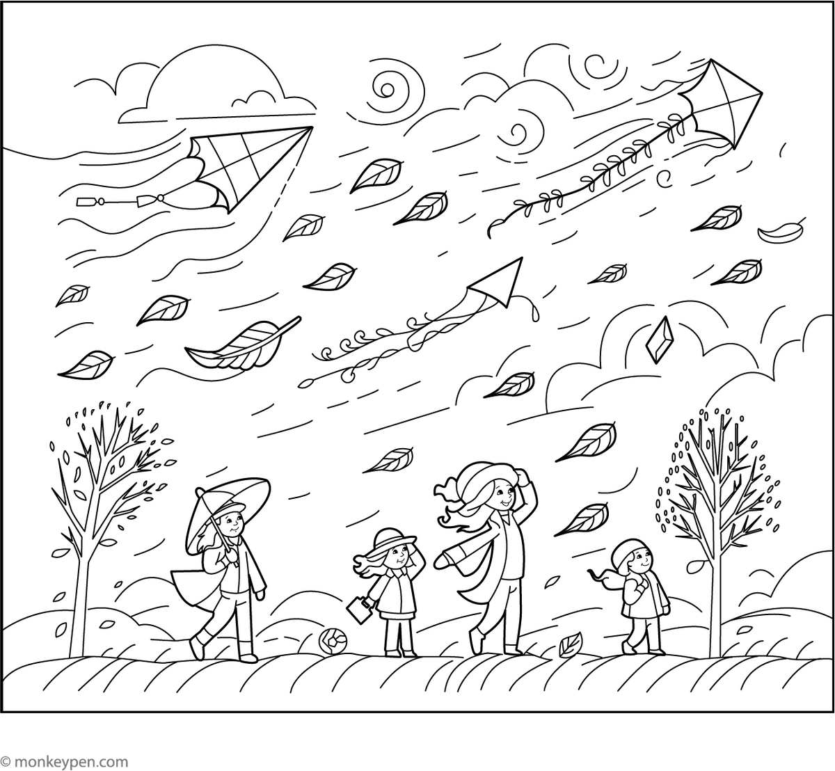 Windy Day Colouring Page | Free Colouring Book for Children – Monkey ...