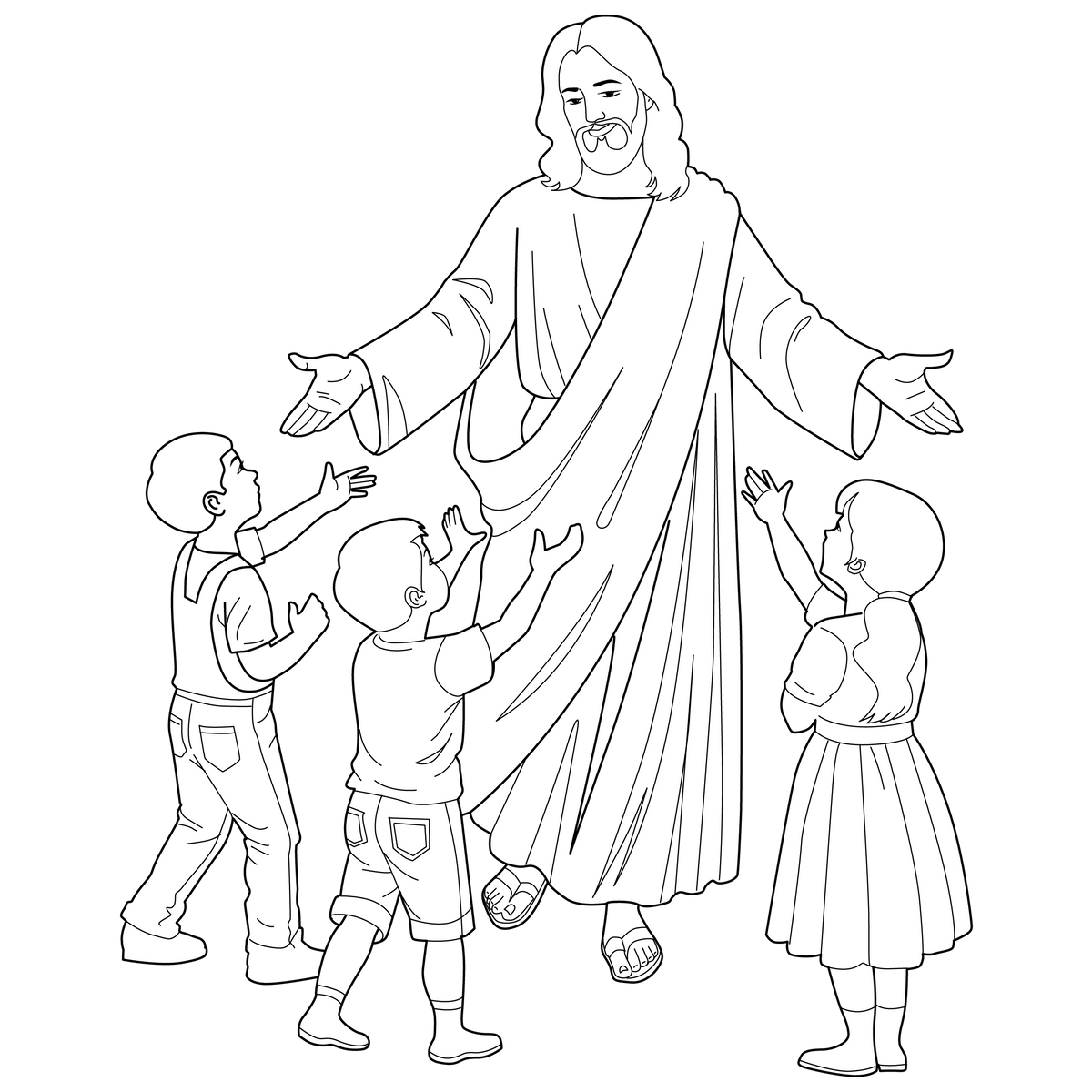 jesus and the children coloring page free
