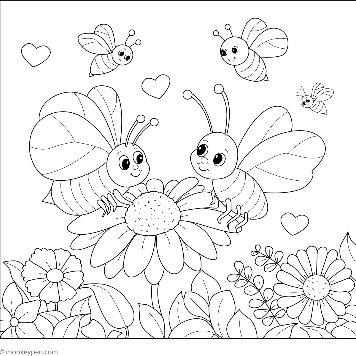 Bees Coloring Book - Free Printable PDF for Kids