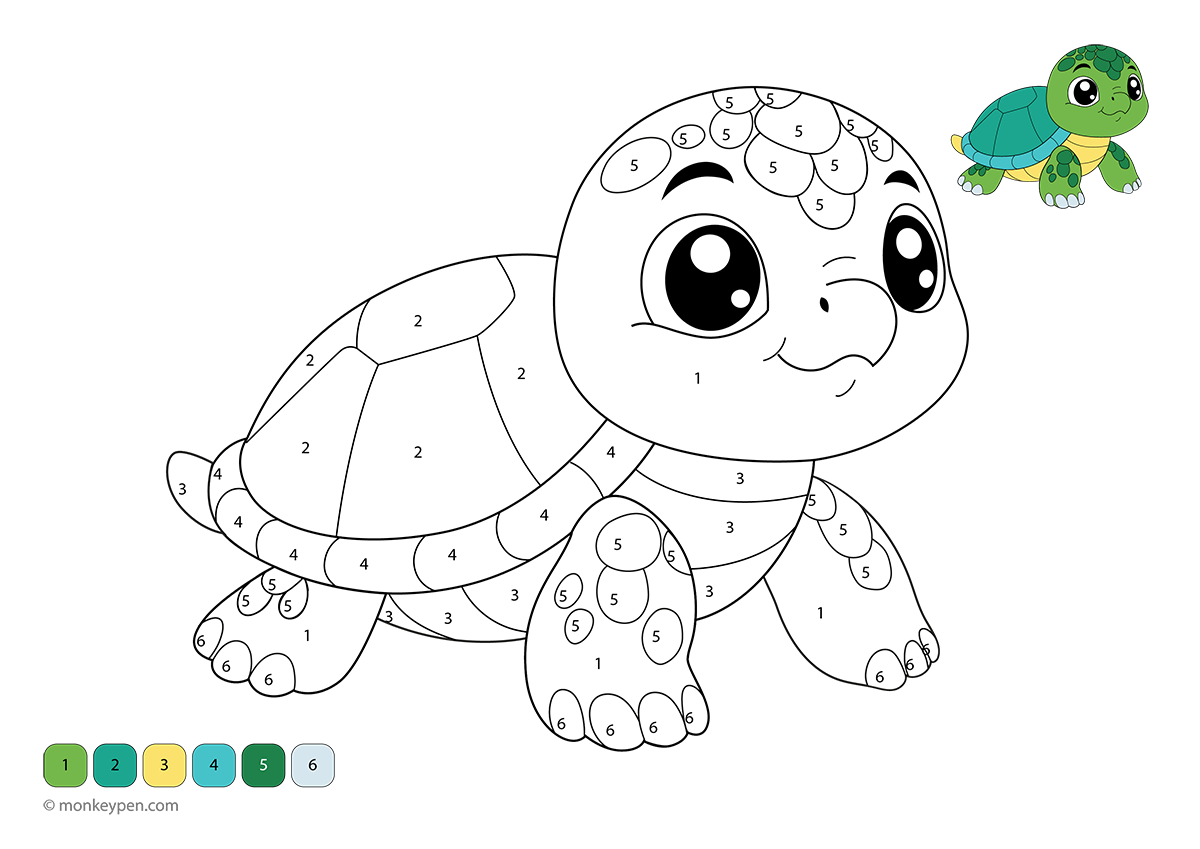 Turtle Color by Number Printable – Downloadable PDF for Kids