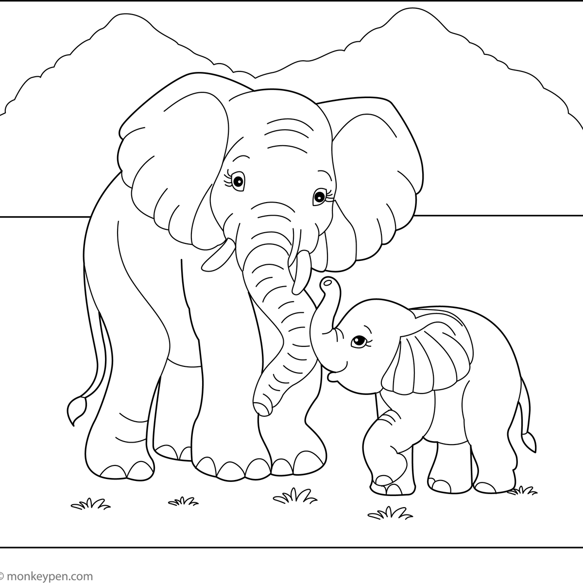 monkey and elephant coloring pages