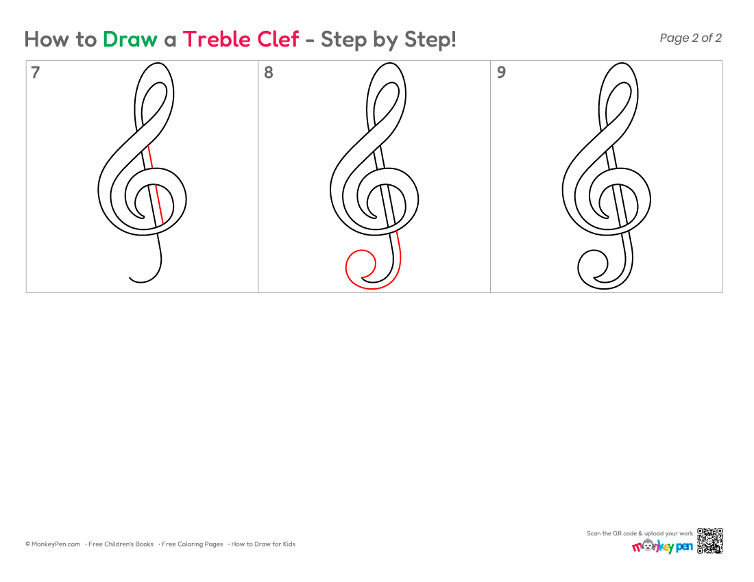 How to Draw a Treble Clef – Step-by-Step Music Symbol Drawing for Kids