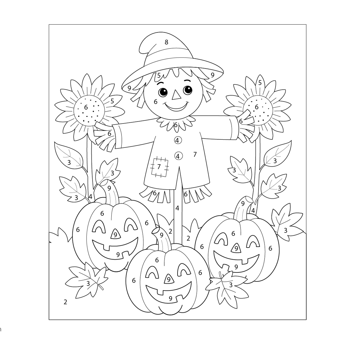 Scarecrow Color by Number – Autumn Farmyard Fun Pages Download