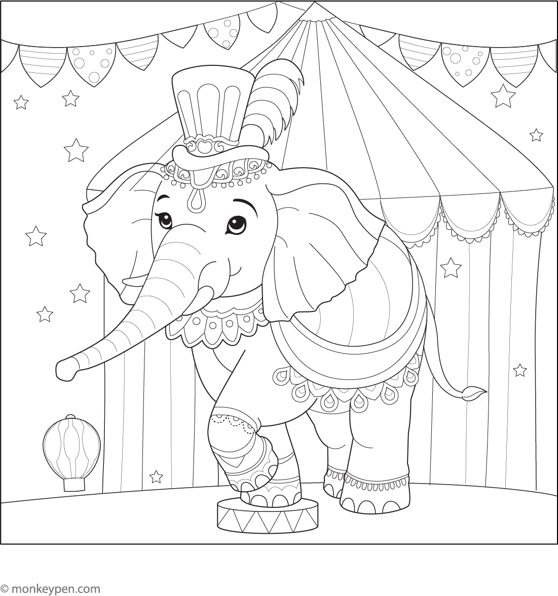Circus Elephant Coloring Page – Fun and Playful Printable for Kids