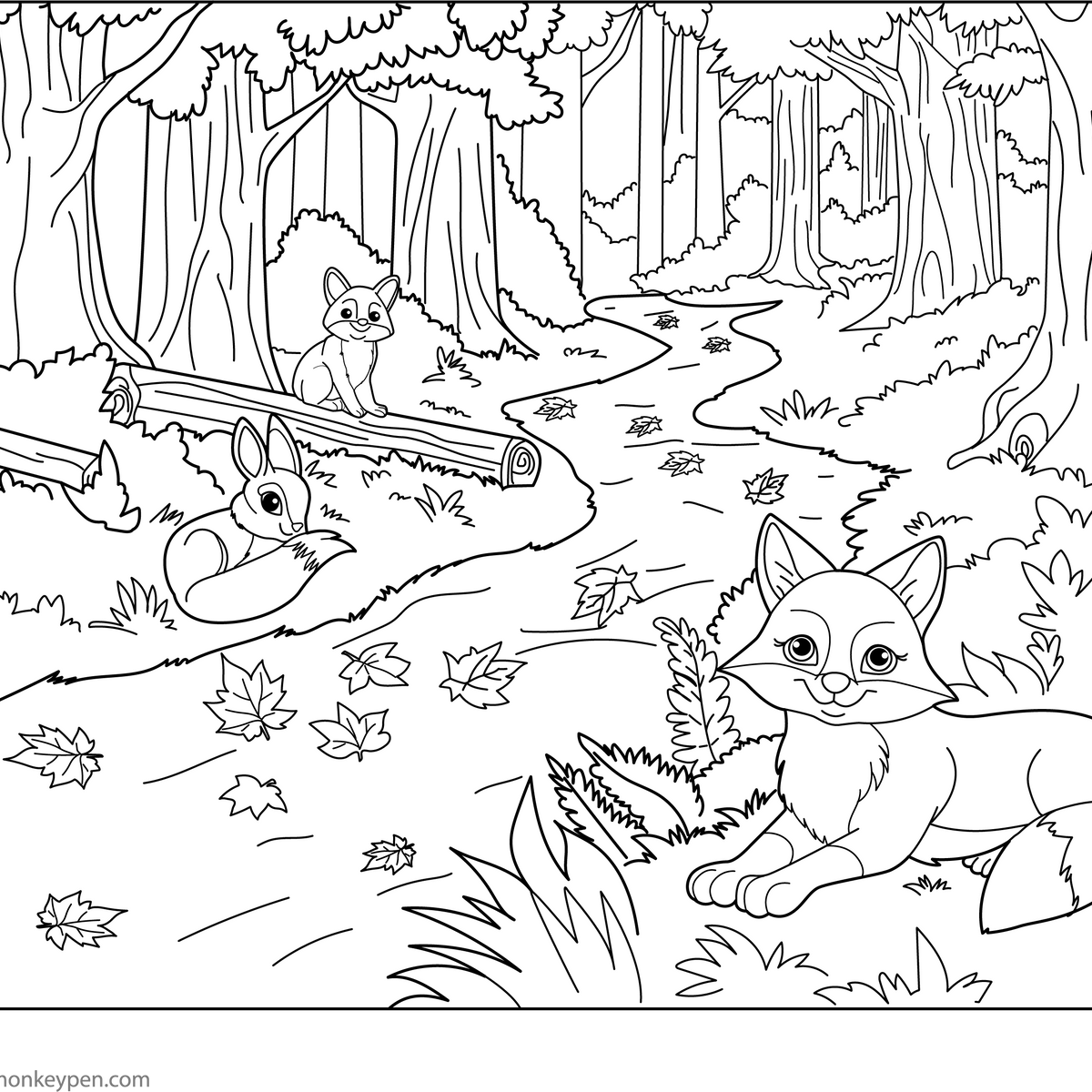 Autumn Fall Forest Coloring Page