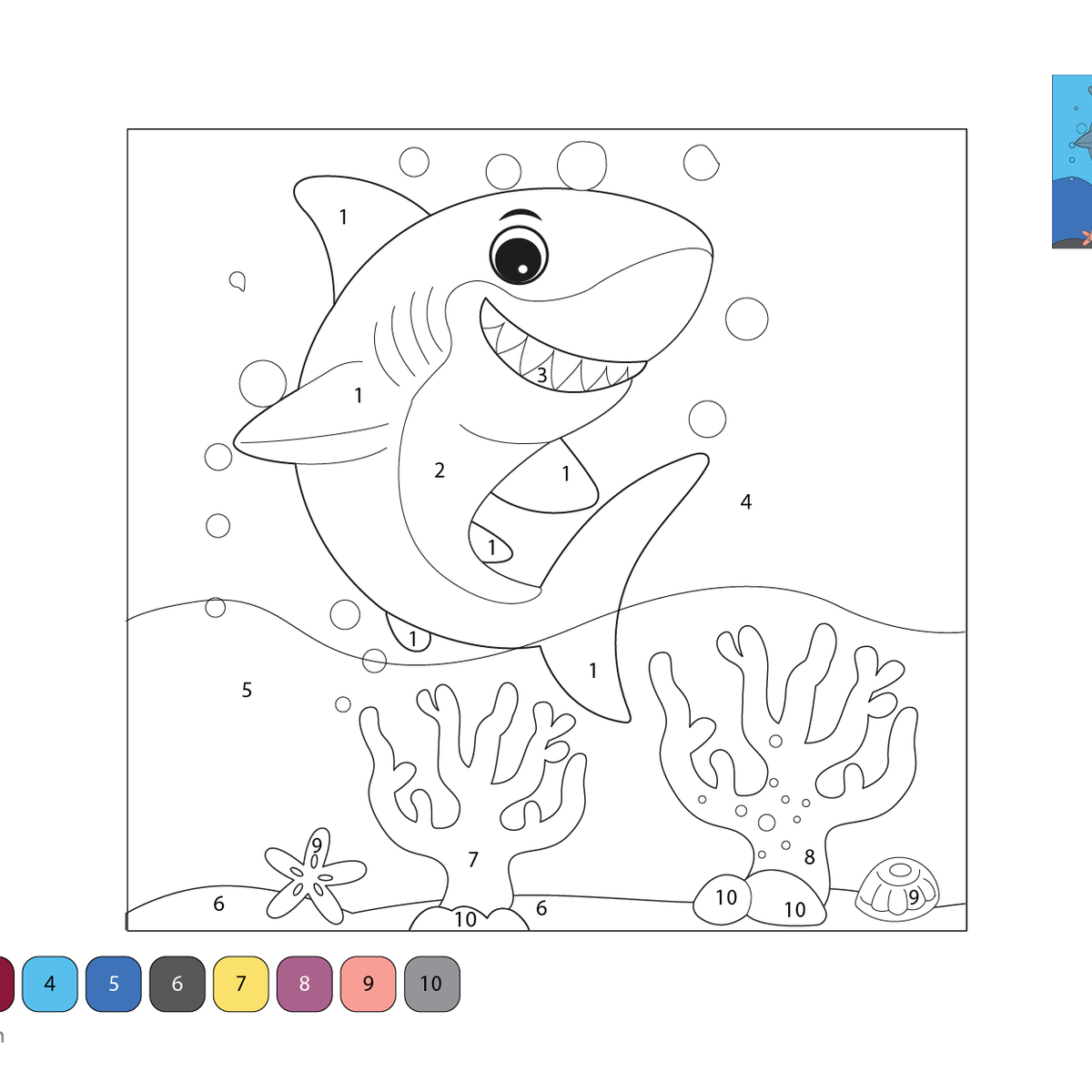 Shark Color by Number – Color Your World Printables