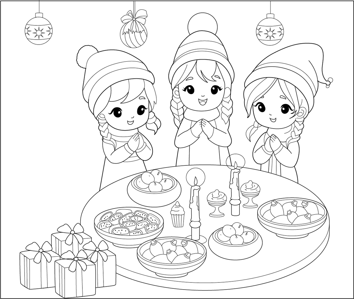 Christmas Feast Coloring Page – Free Kids Activity Printable