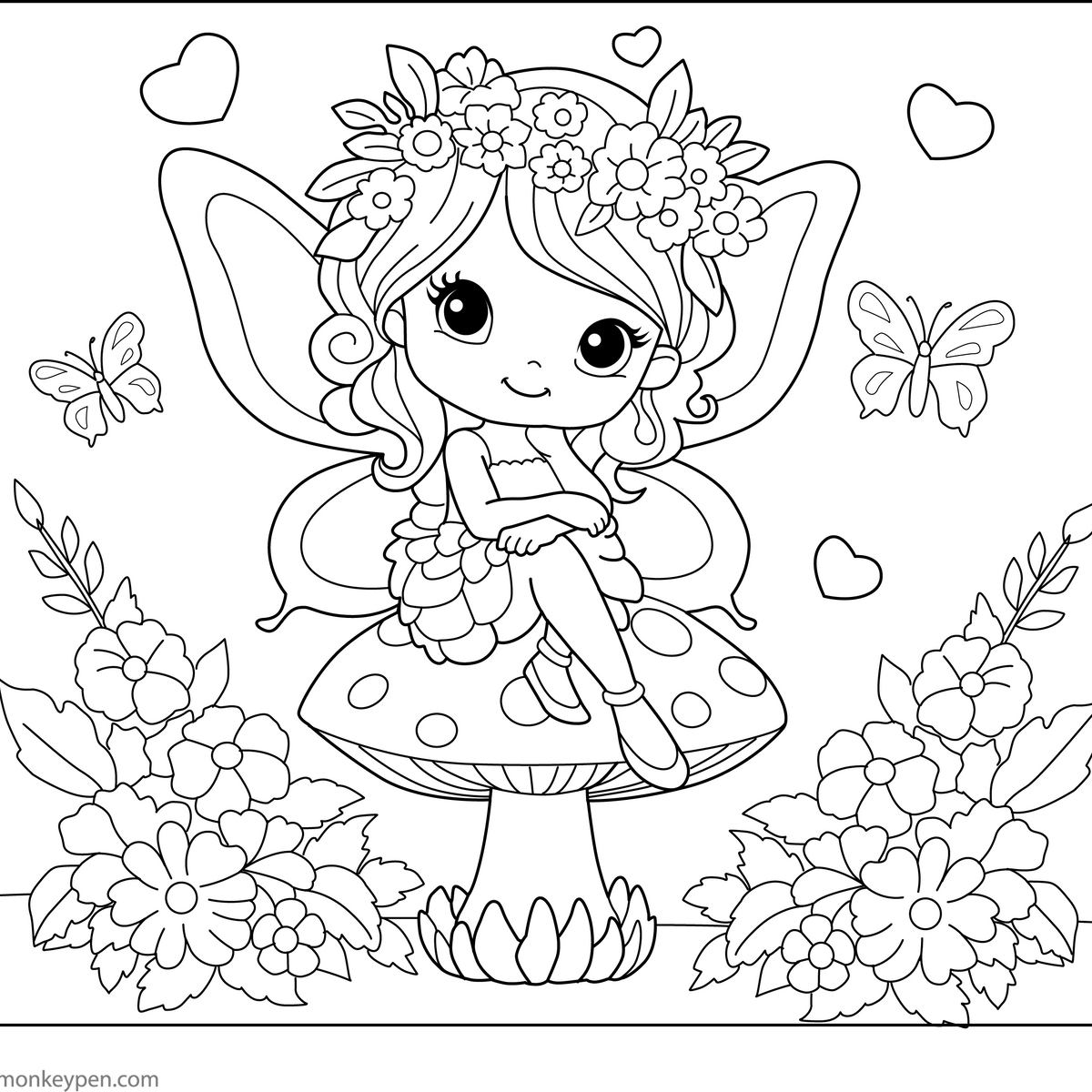 mushroom fairy garden coloring page
