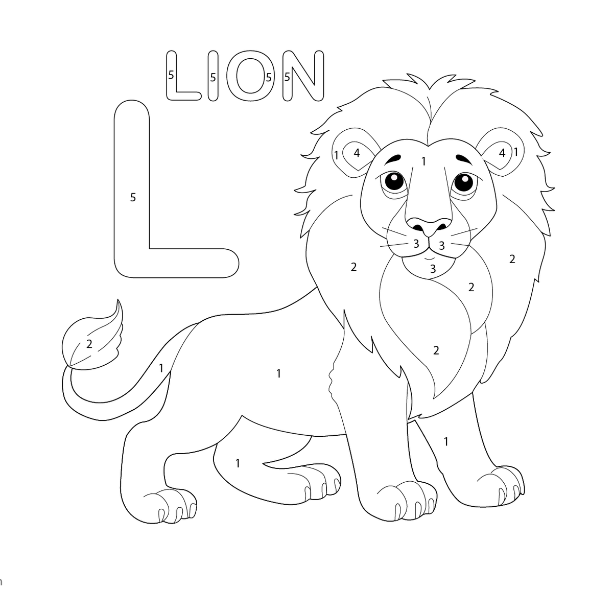 Lion | Printable Color by Number Worksheets for Kids
