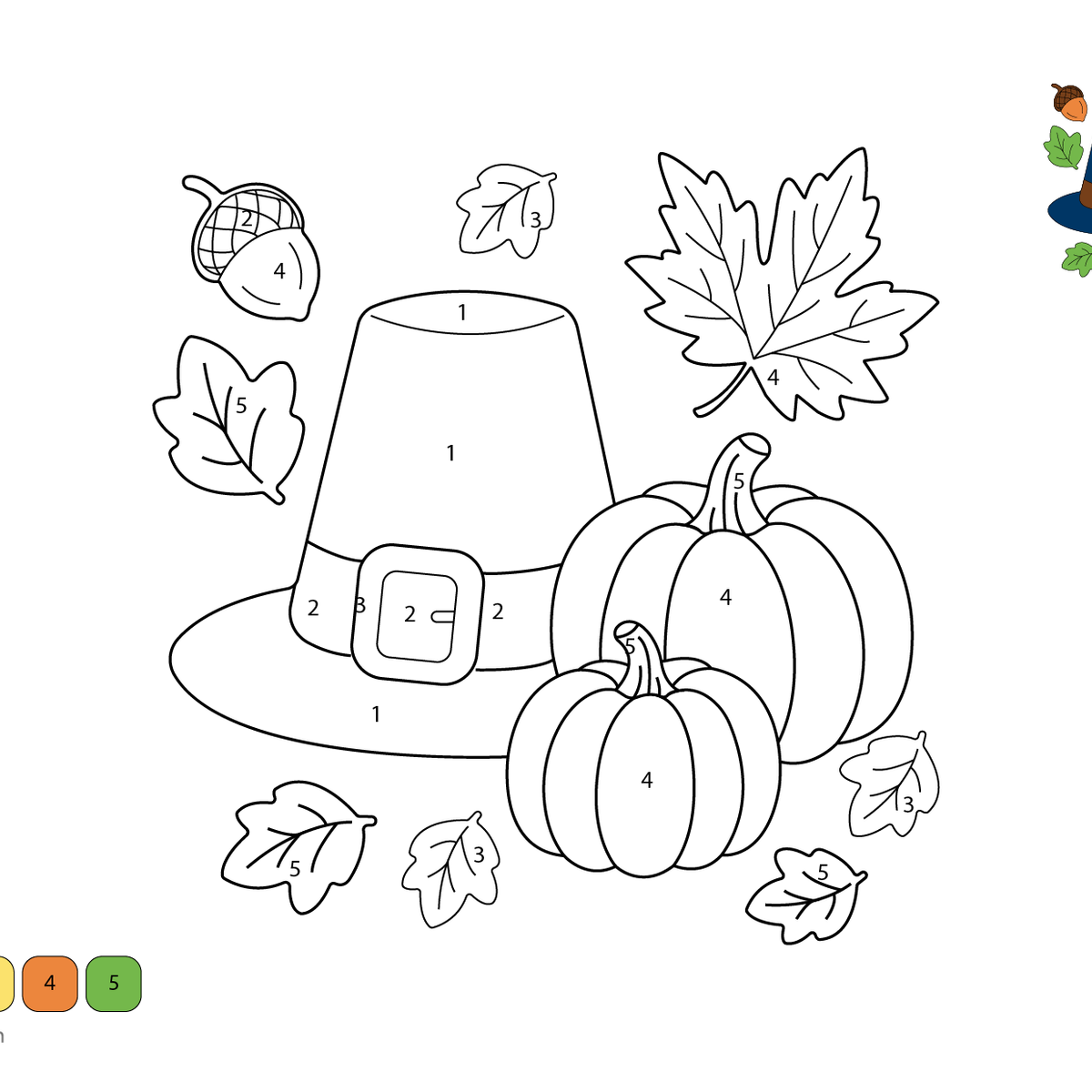 Pilgrim Hat Color by Number – Thanksgiving Activity Download