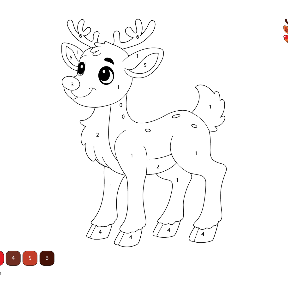 Reindeer Color by Number – Holiday Season Kids Activity Download