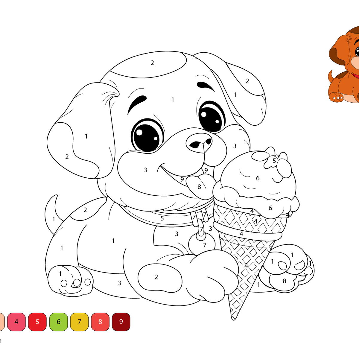 Puppy with Ice Cream – Color by Number Sweet Treat