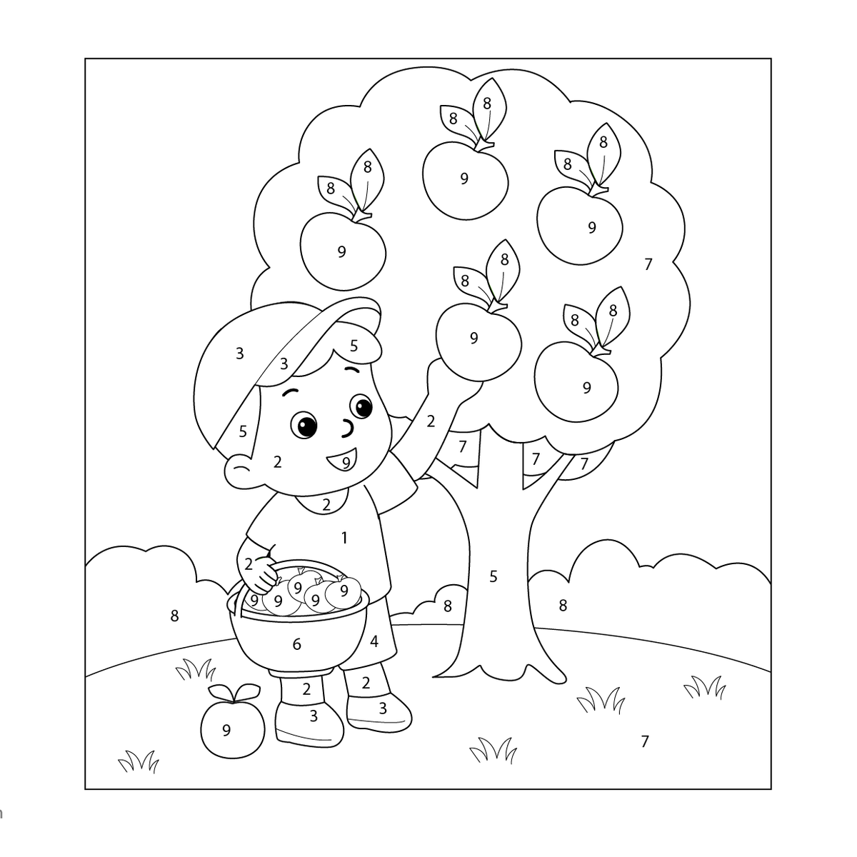 Boy Picking Apples – Color by Number Autumn PDF