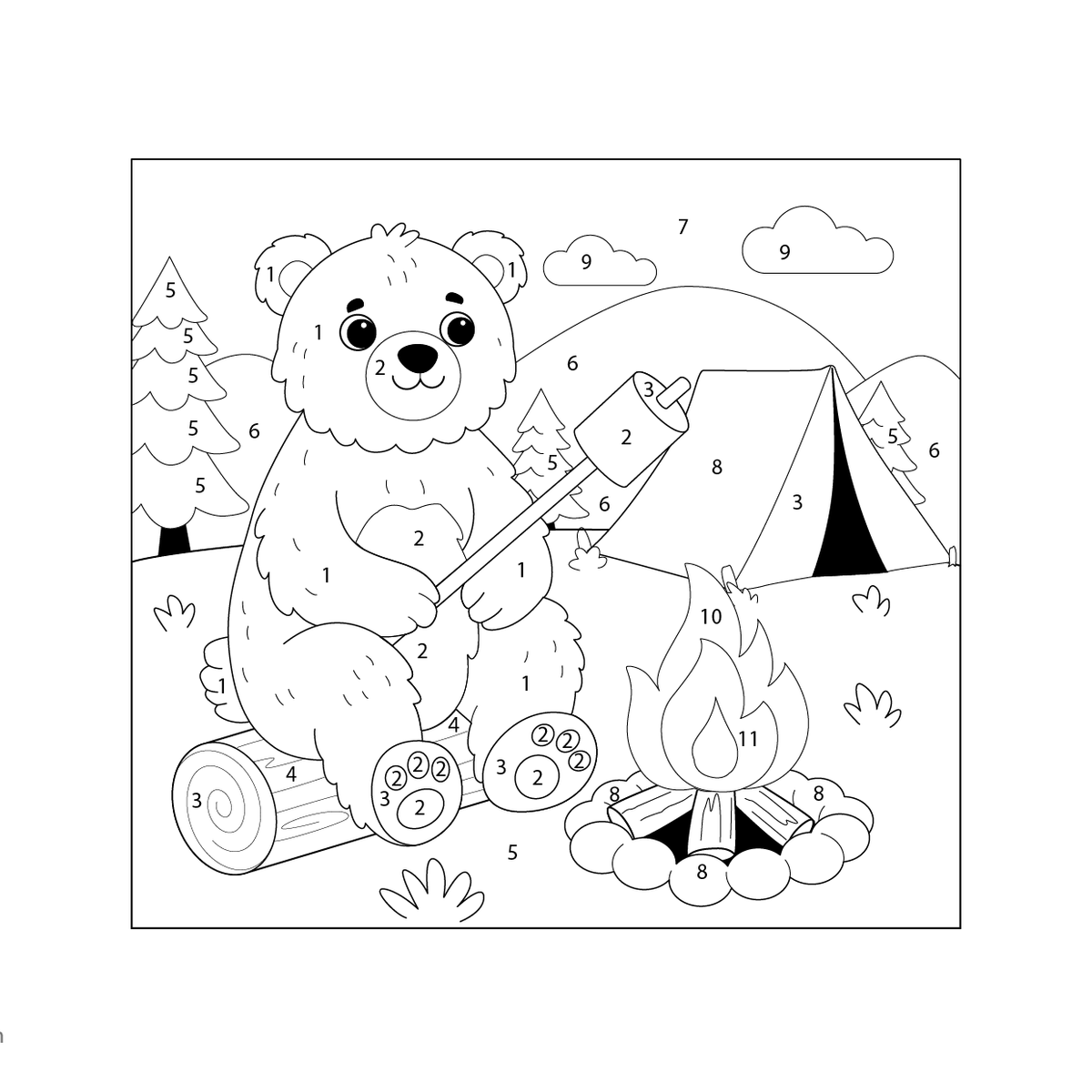 Bear at a Campfire – Color by Number Outdoor PDF