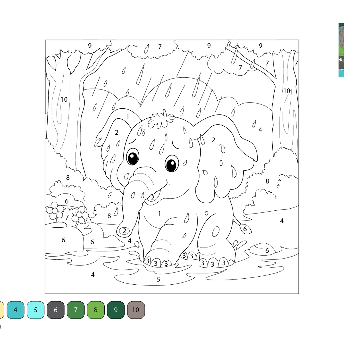 Elephant in the Rain Color by Number – Easy Printable