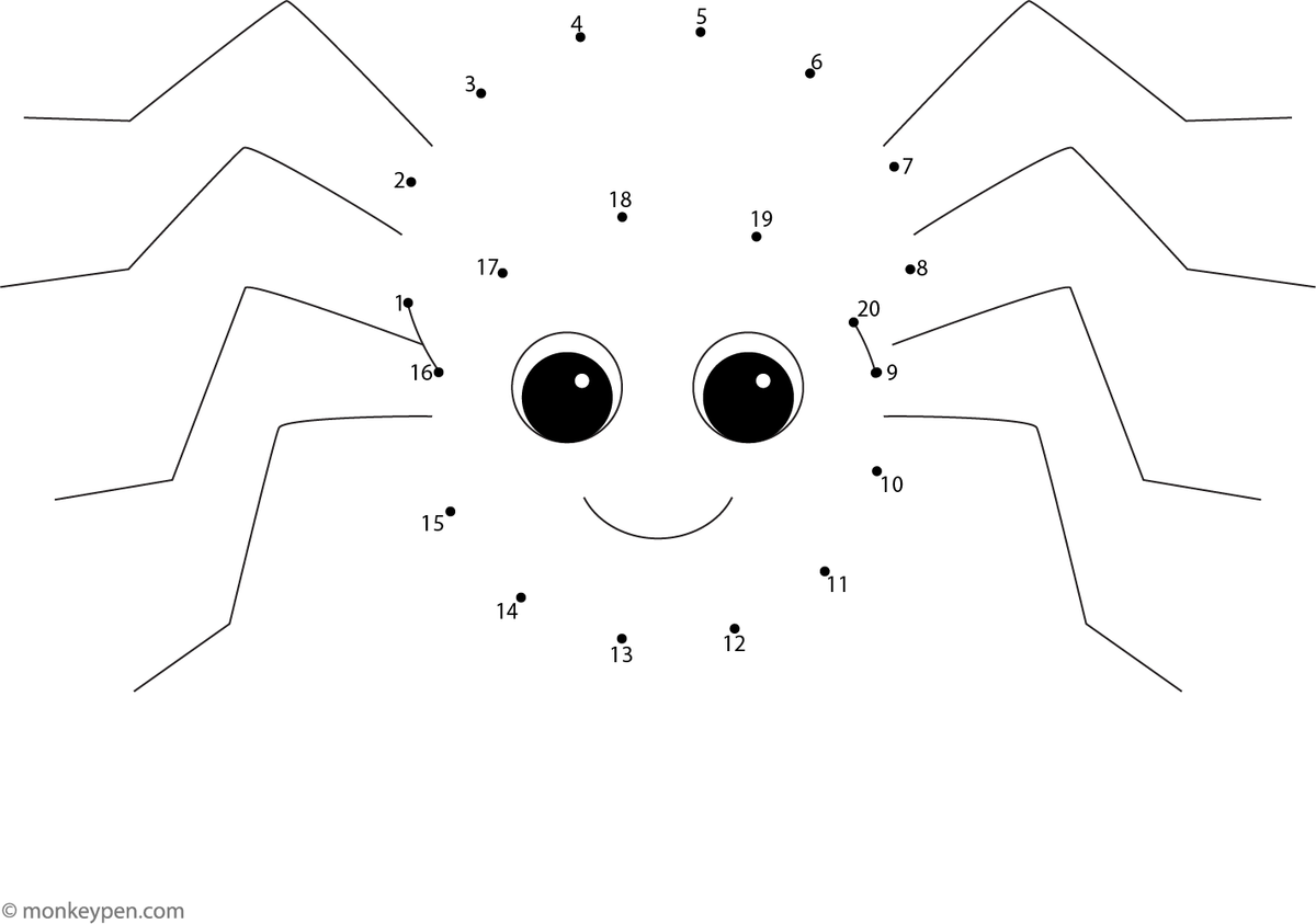 Spider | Free Printable Dot-to-Dot Worksheet for Kids