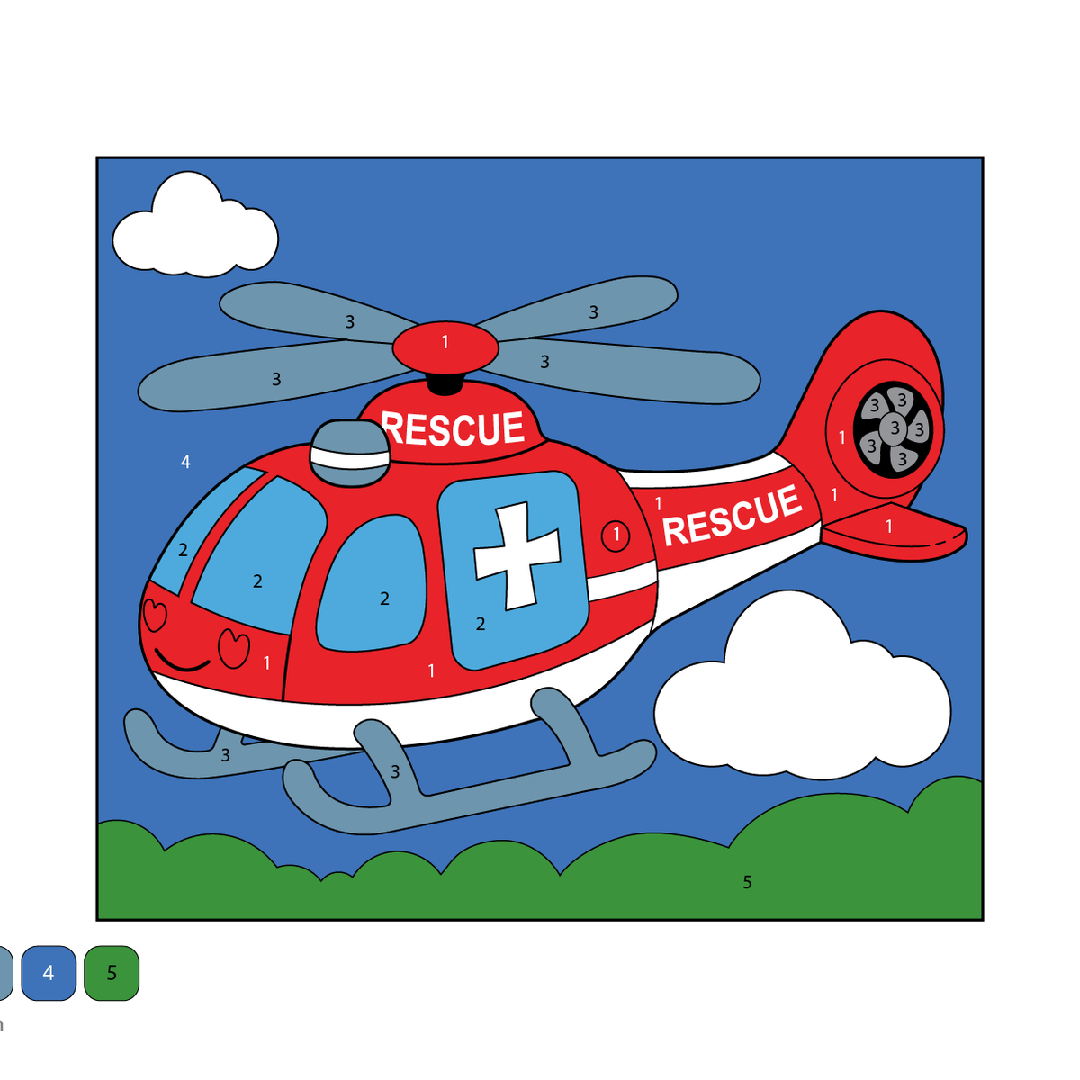 Rescue Helicopter Color by Number – Free Printable Page