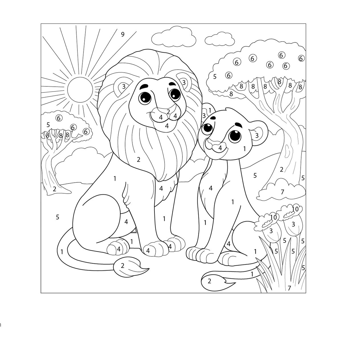 Lion & Lioness Color by Number | Free Jungle PDF