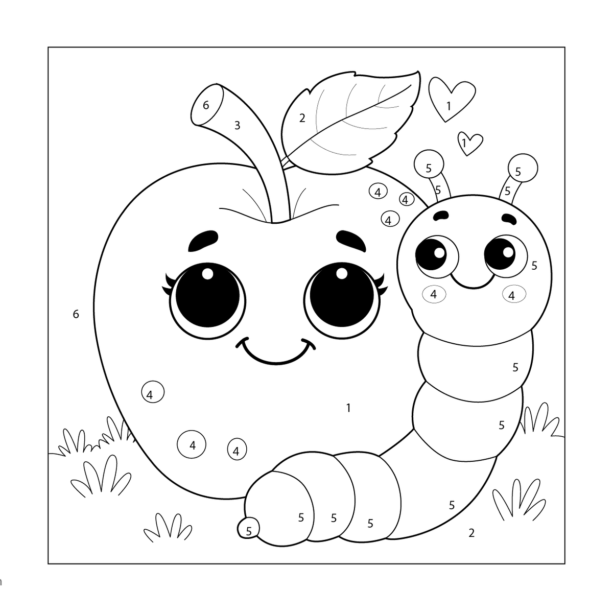 Apple and Worm Color by Number – Free Preschool Printable