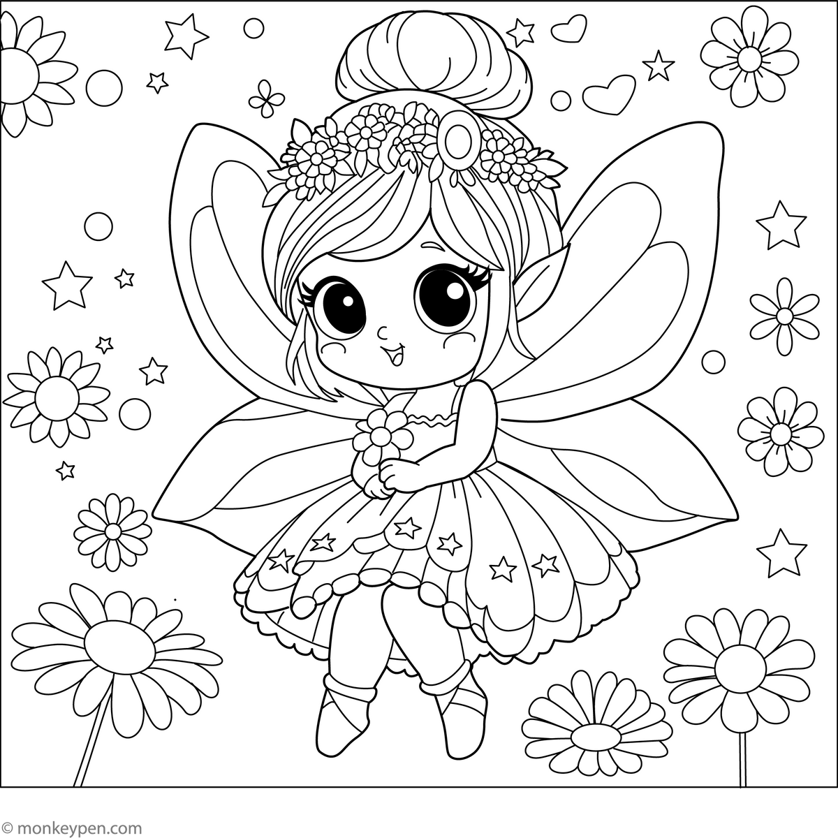Fairy With Flower Coloring Page