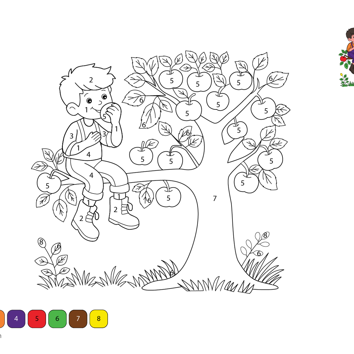 Boy on the Tree | Color by Number Worksheets