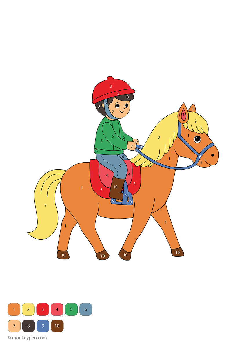 Horse Rider – Color by Number Free Download for Kids