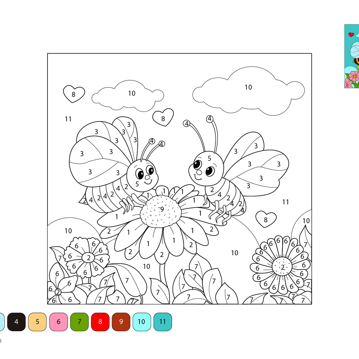 Bee Color by Number – Free Printable Pages for Kids