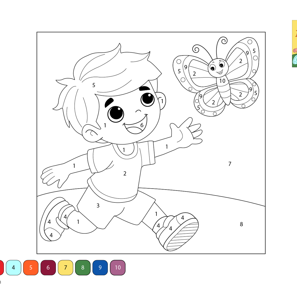 Boy and Butterfly Color by Number – Nature-inspired Learning Activity