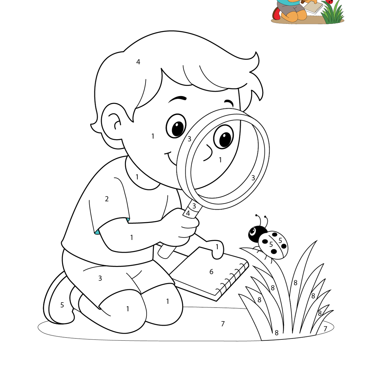Child Observing Bug Color by Number | Nature Discovery Activity Downlo