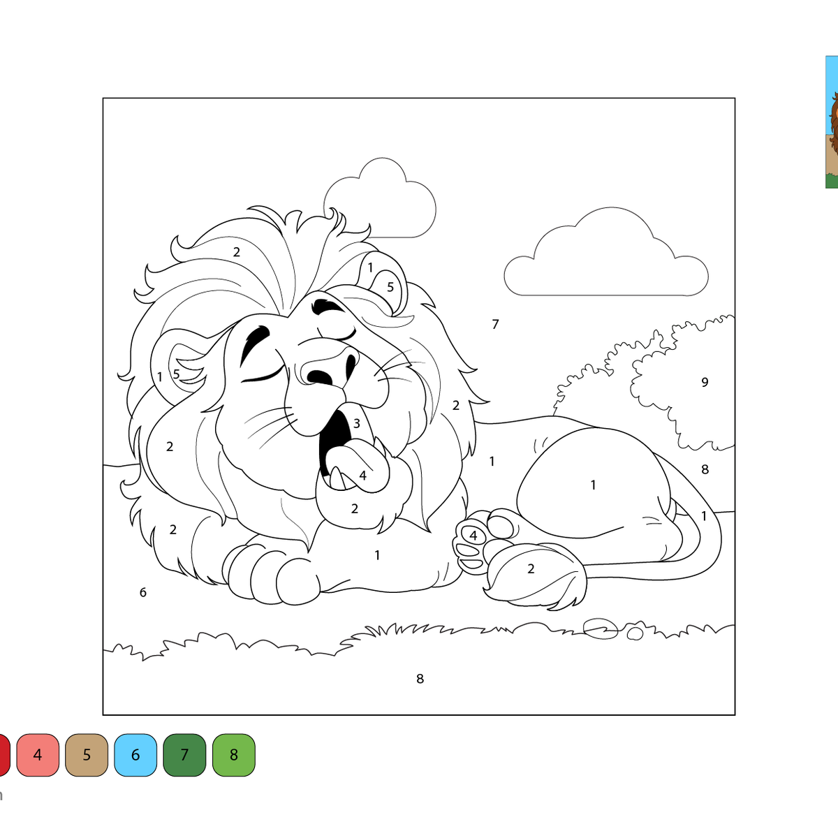 Resting Lion Color by Number | Free Coloring Page PDF