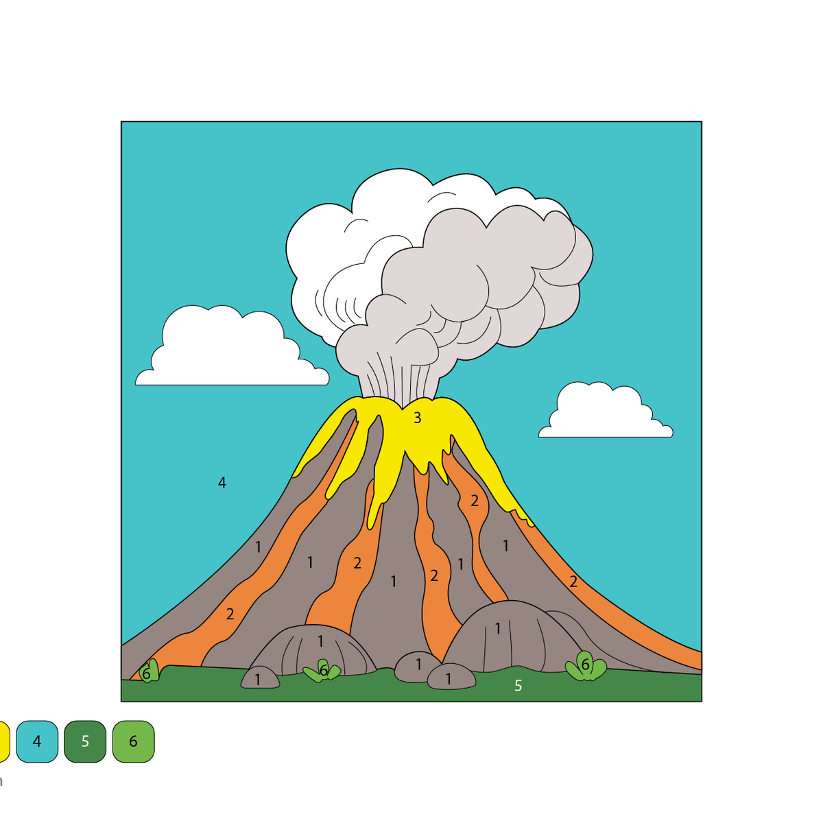 Volcano | Nature-Inspired Color by Number Pages for Kids