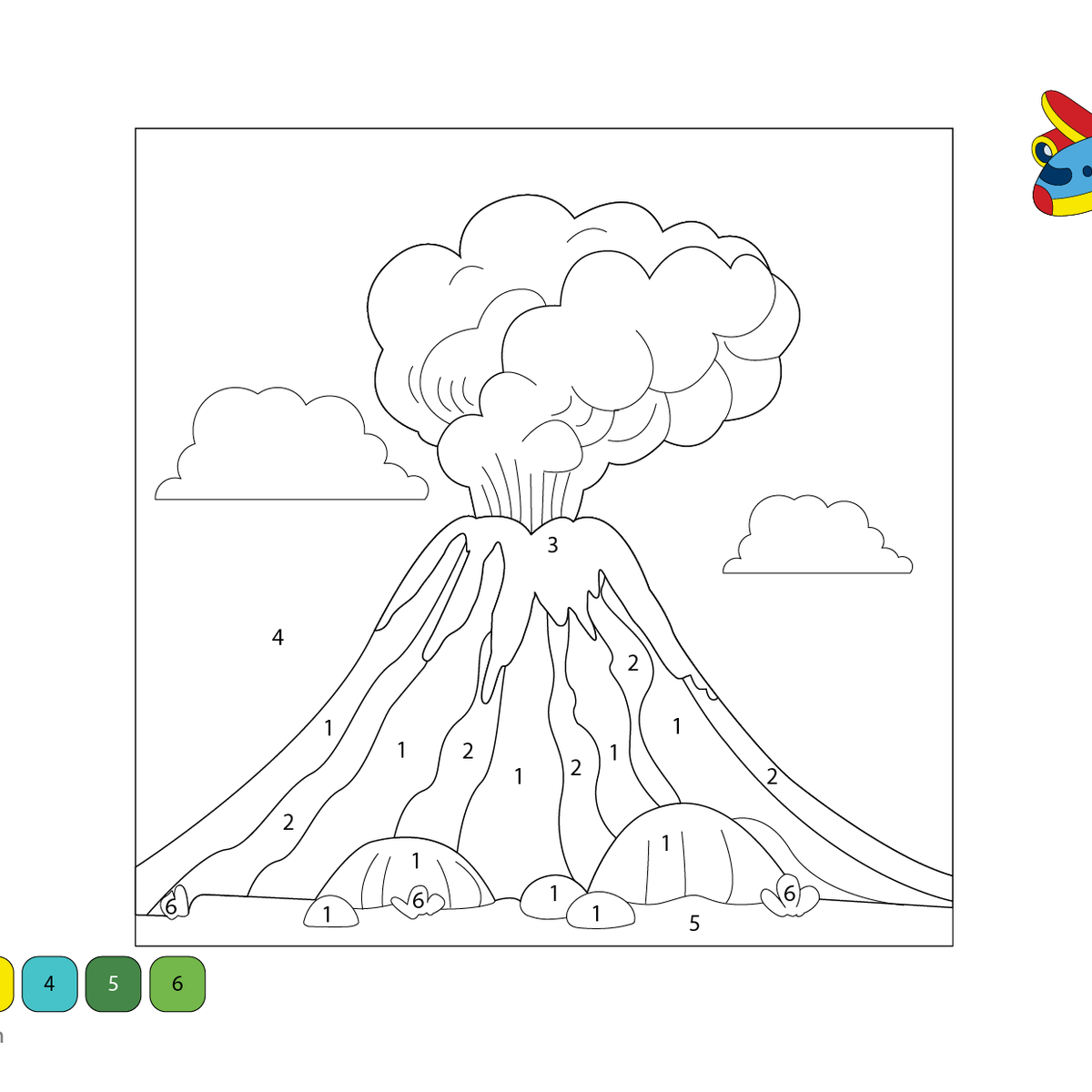 Volcano | Nature-Inspired Color by Number Pages for Kids