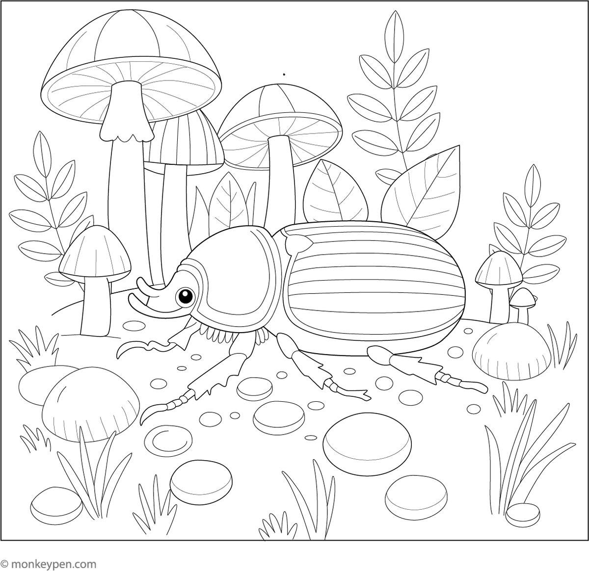 Beetle Exploring the Forest Coloring Page