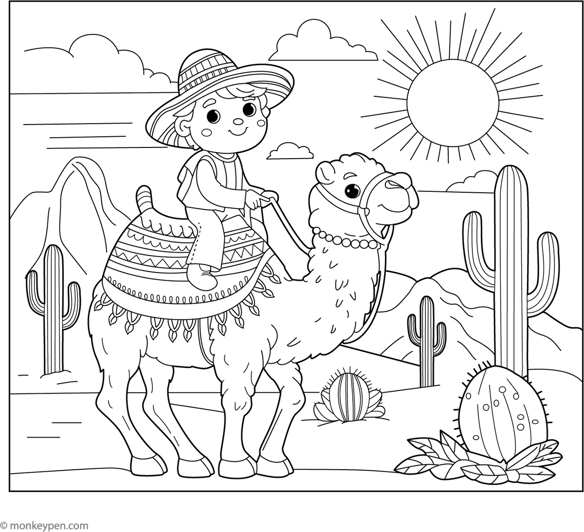 Printable Camel Coloring Sheet with Rider – Free PDF