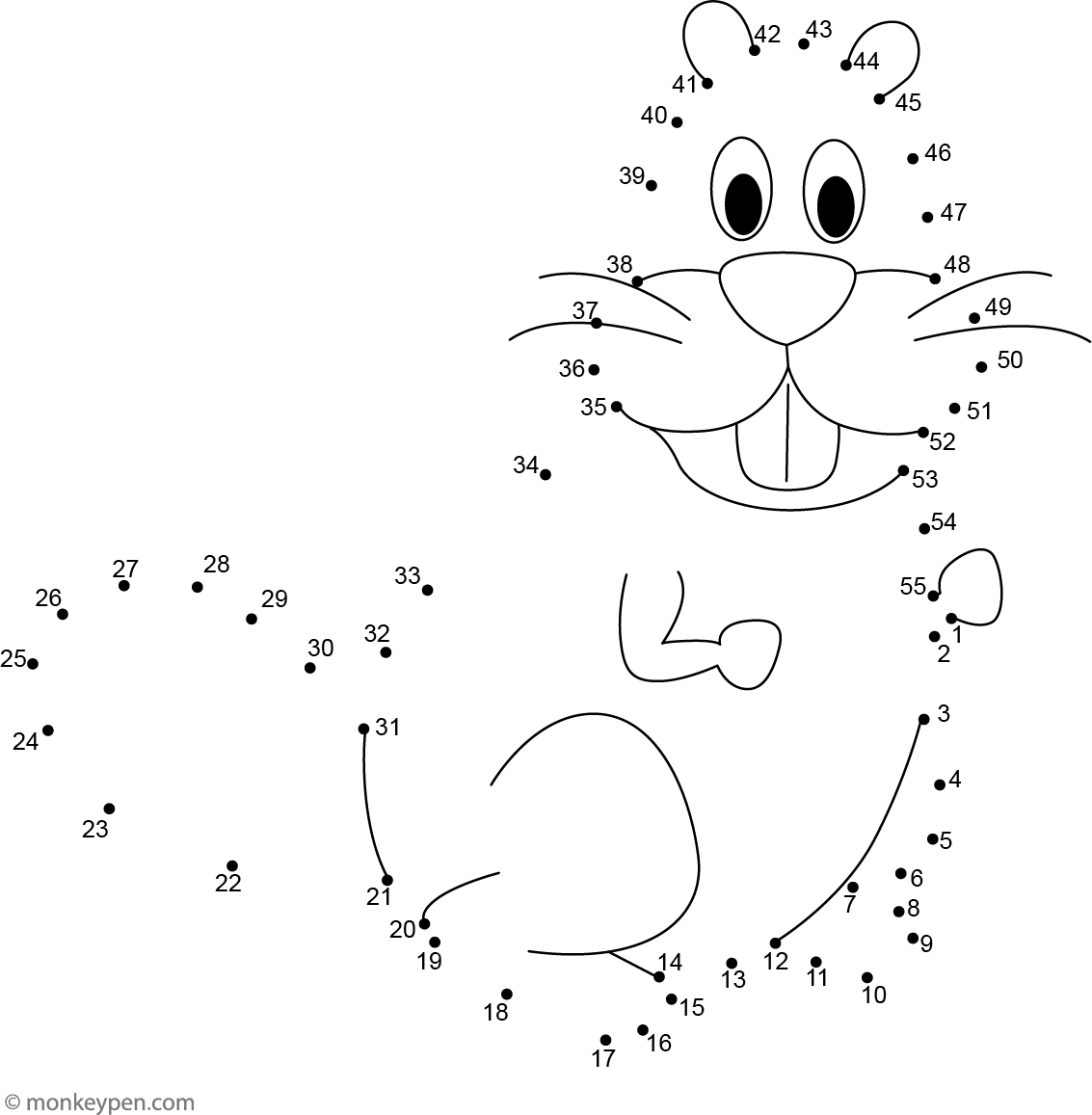 Beaver – Dot-to-Dot Printable Worksheet for Kids