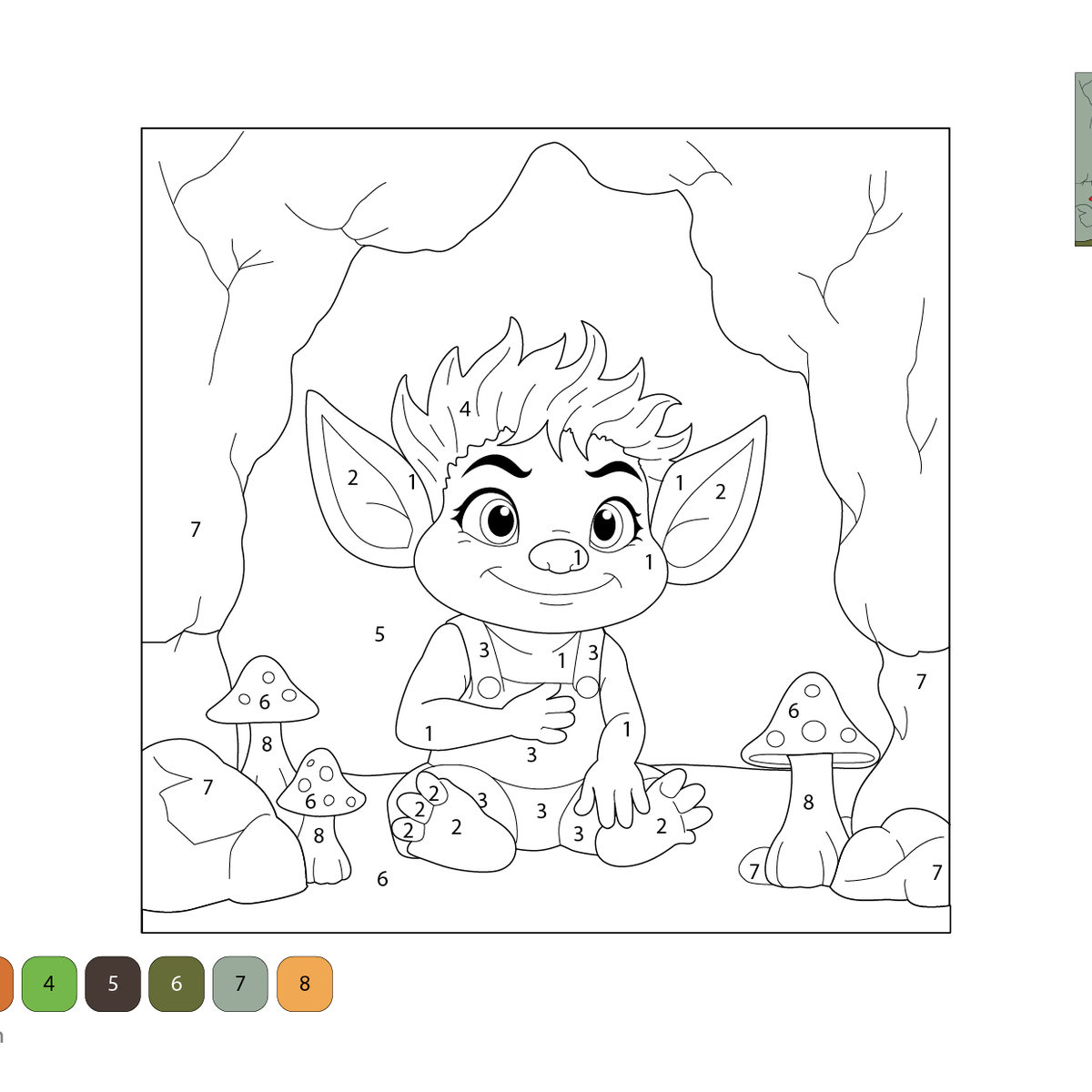 Troll inside the Cave | Fantasy Color by Number Printables