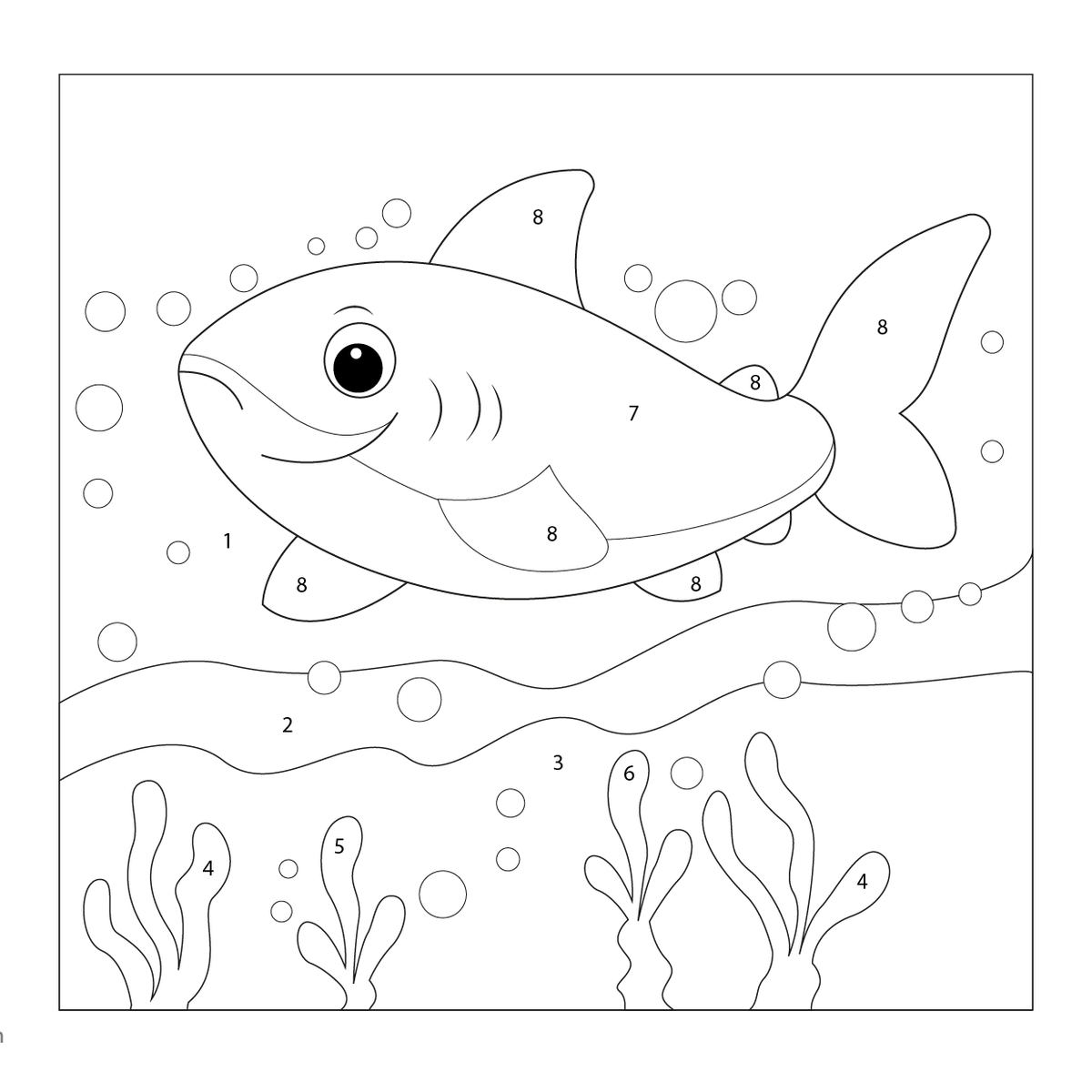Cartoon Shark | Color by Number Pages for Kids