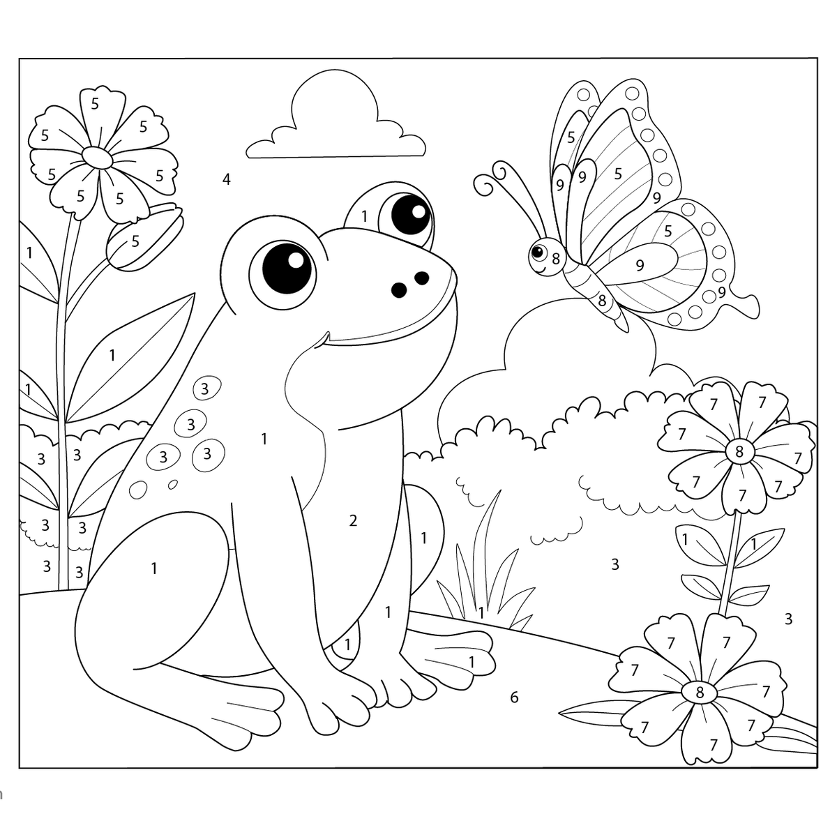 Frog and Butterfly | Color by Number Pages for Kids