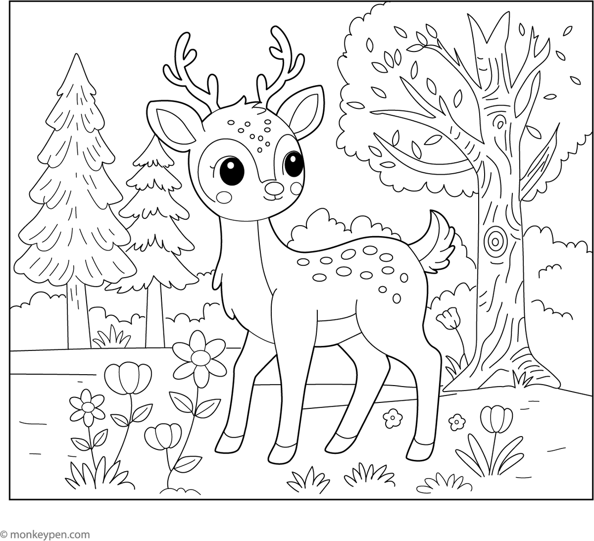 Printable Deer in a Forest Coloring Page PDF for Children
