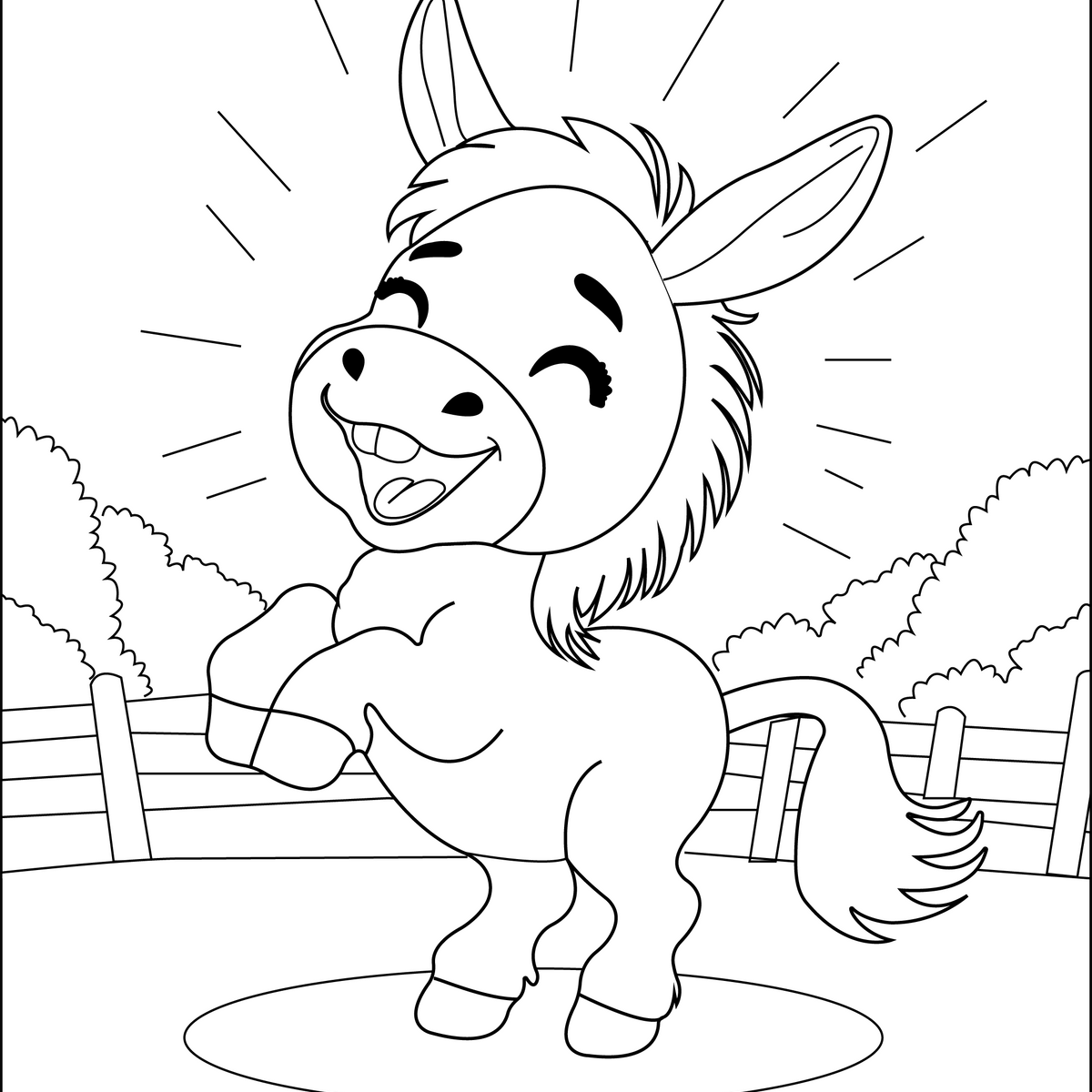 Donkey Braying Happily – Fun and Cute Coloring Page for Kids