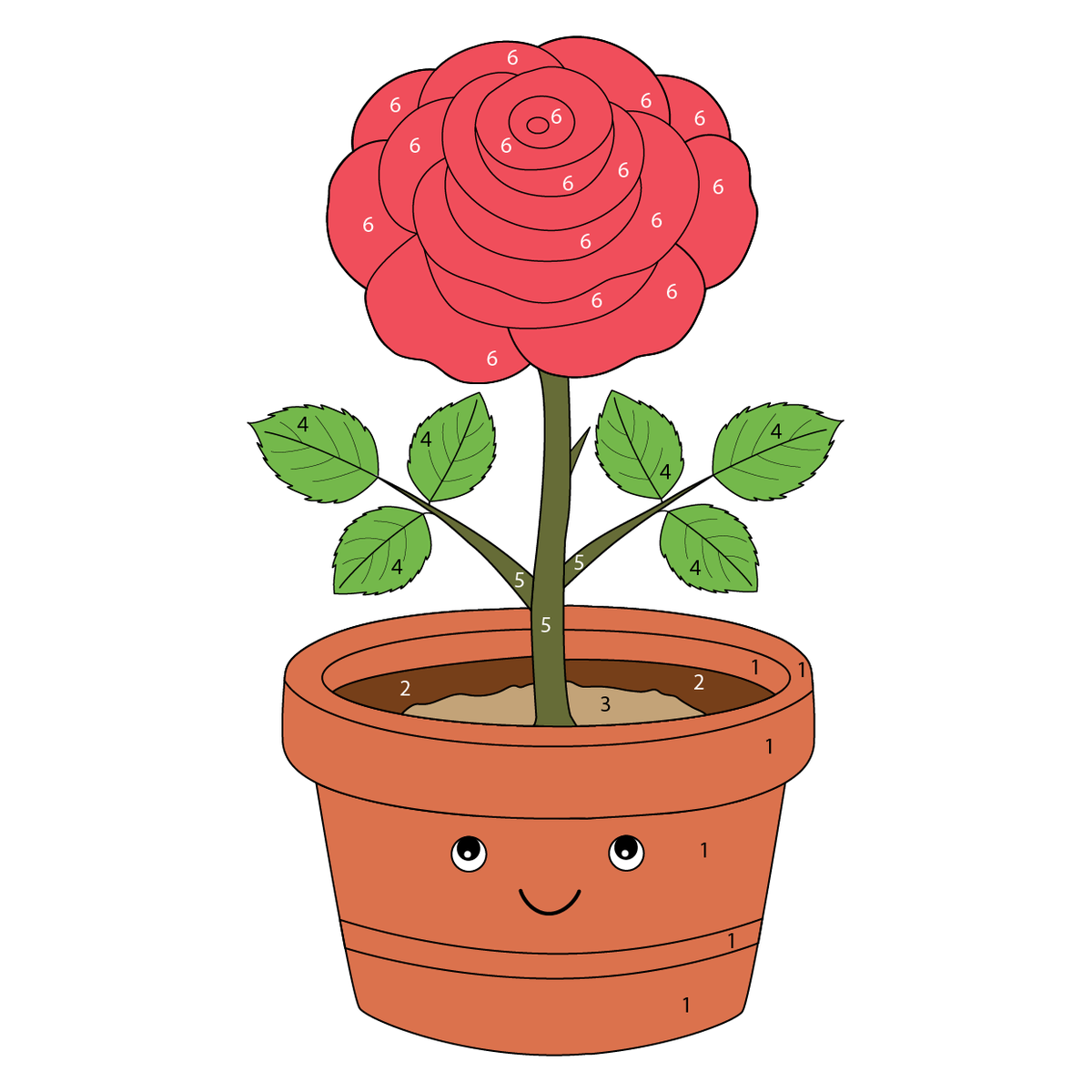 Rose | Flower-Themed Color by Number Page