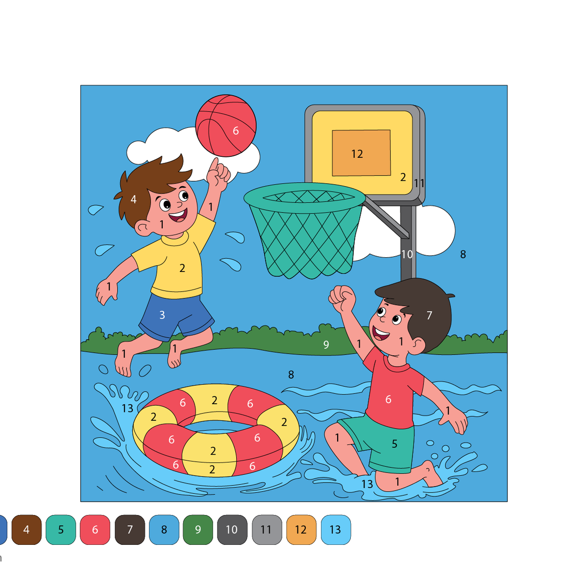 Water Basketball - Free Color by Number Printables