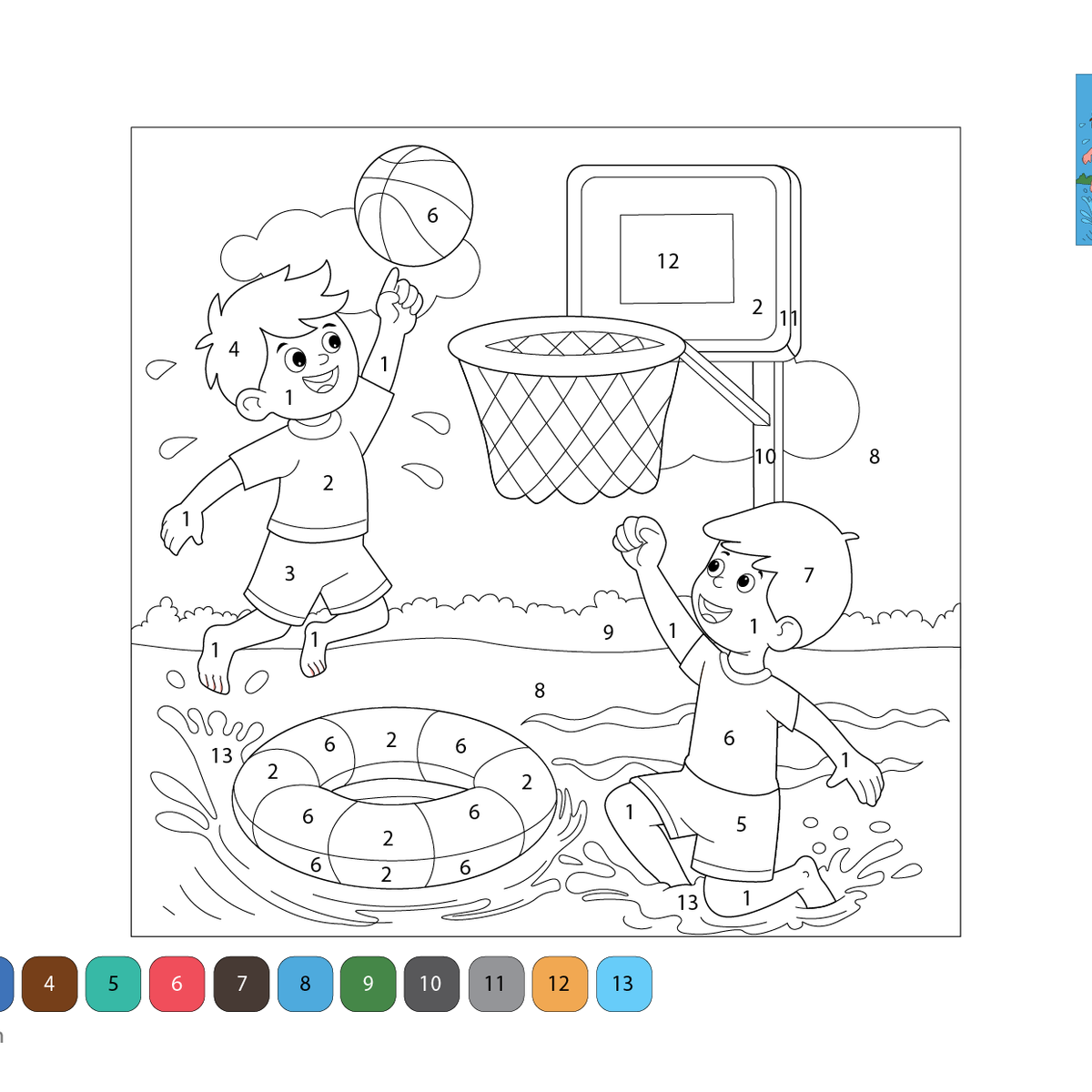 Water Basketball - Free Color by Number Printables