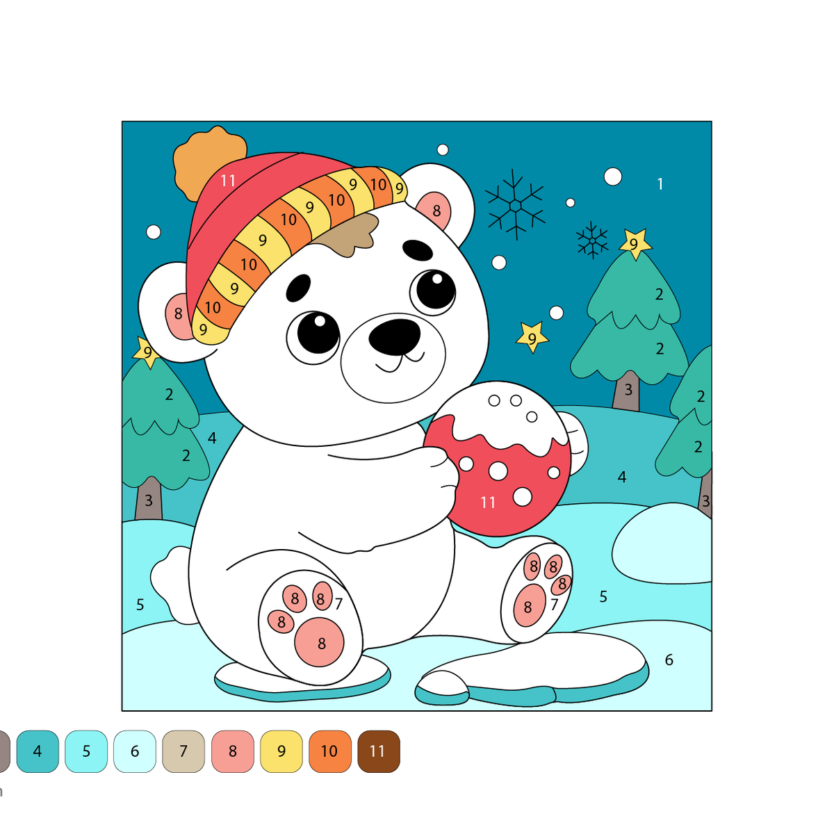Polar Bear | Arctic Animal Color by Number Page for Kids