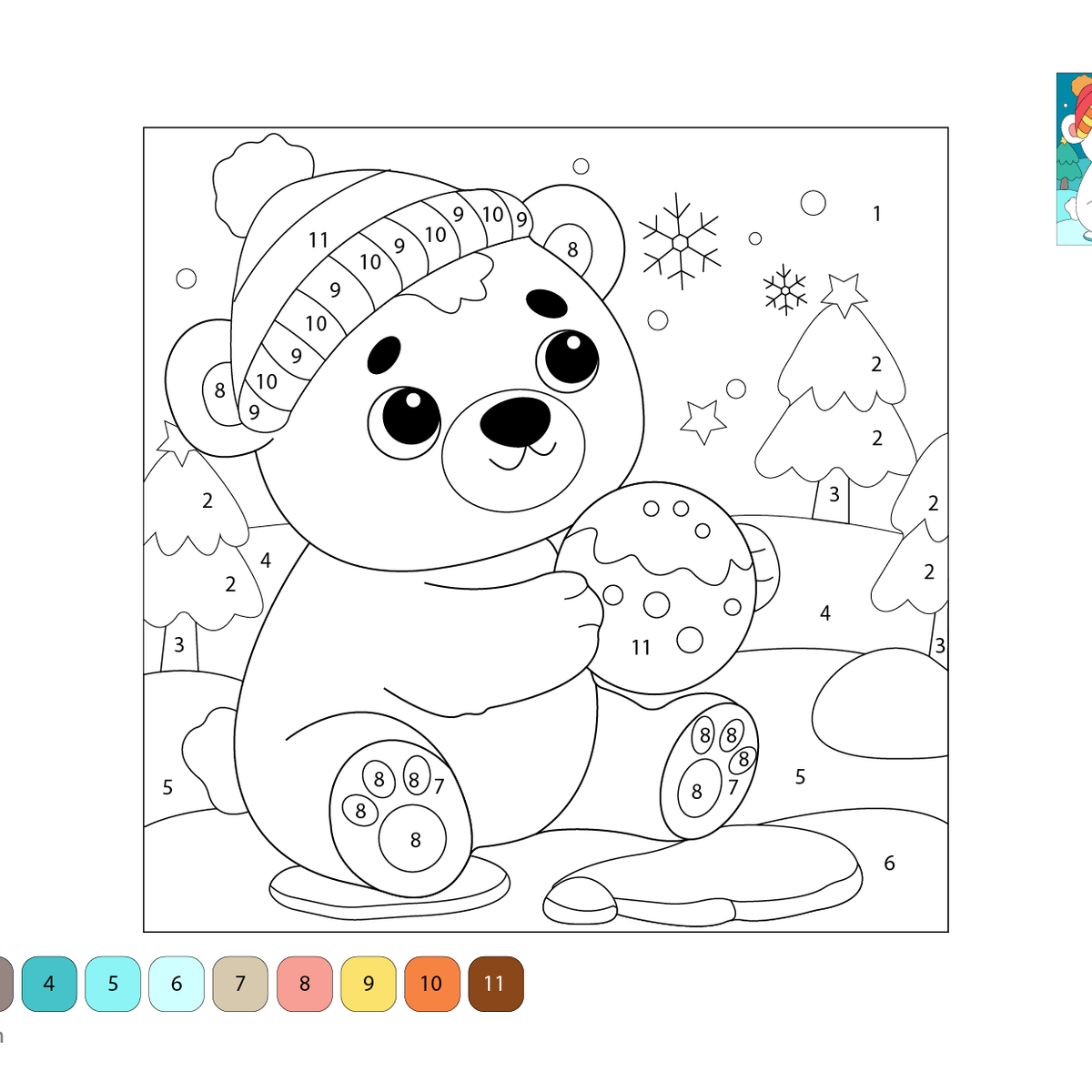 Polar Bear | Arctic Animal Color by Number Page for Kids