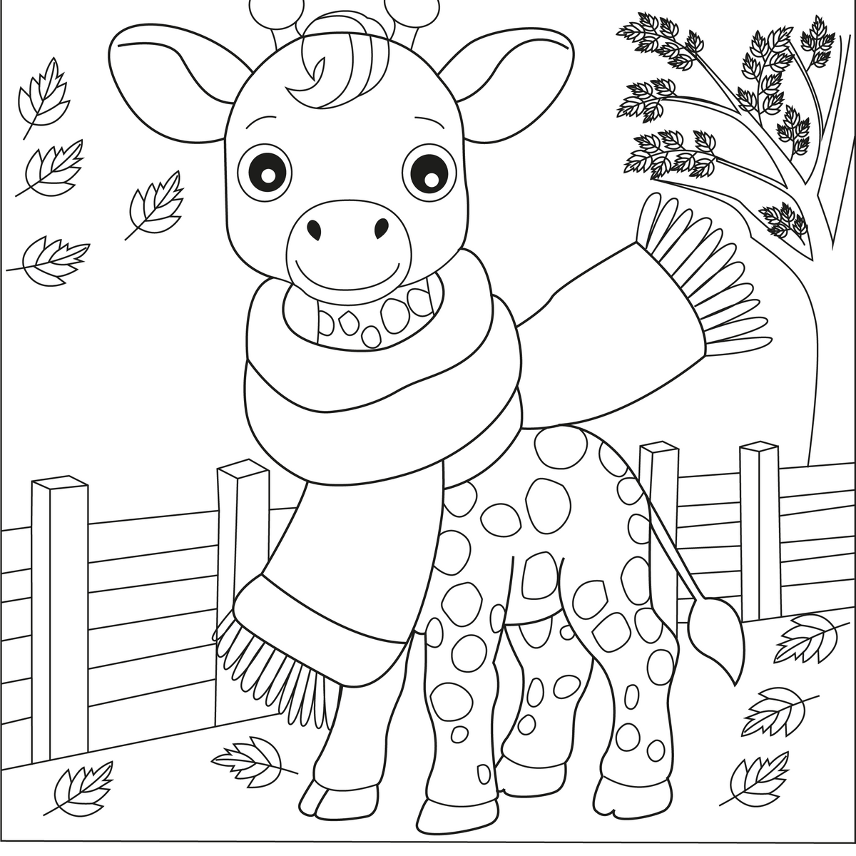 Giraffe with Scarf Coloring Sheet – Printable PDF for Kids