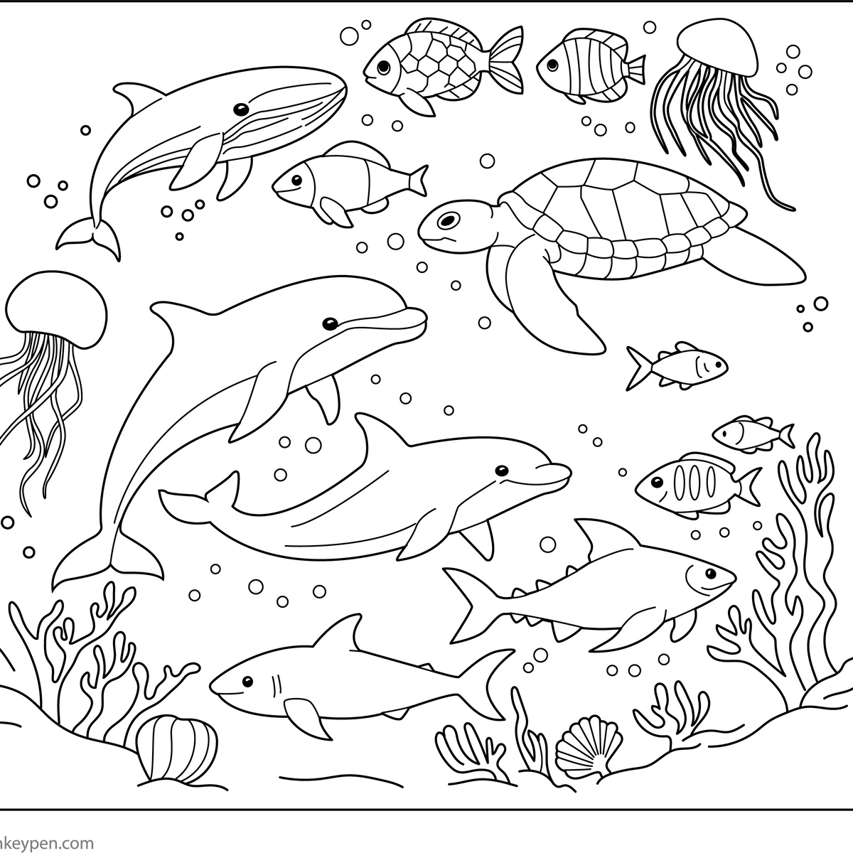 sea animals coloring pages cute