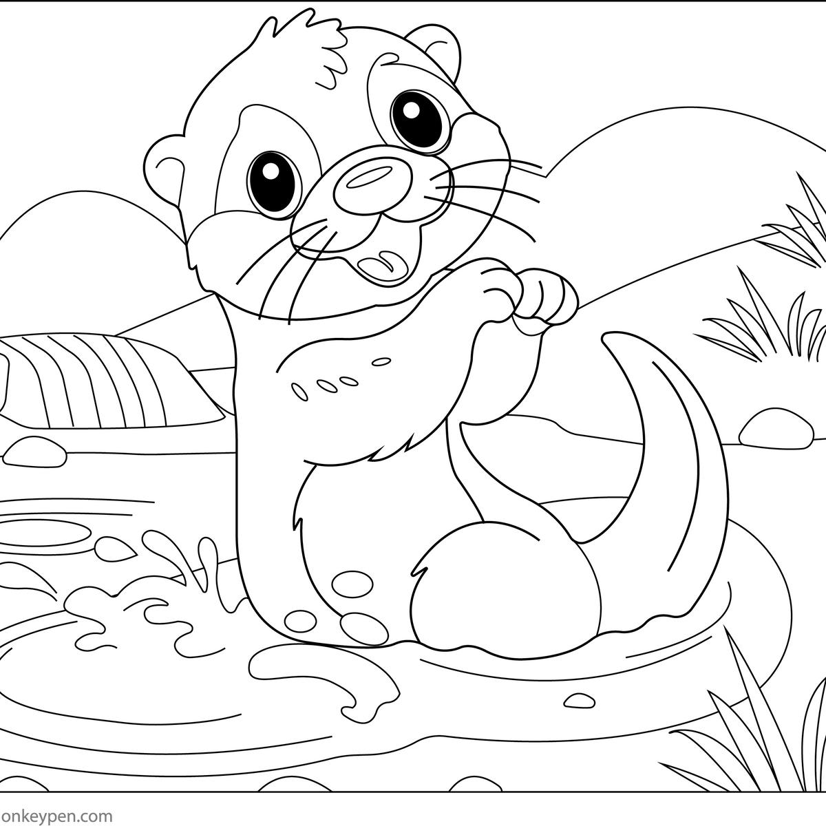 Playful Otter in a River – Fun Coloring Page for Kids