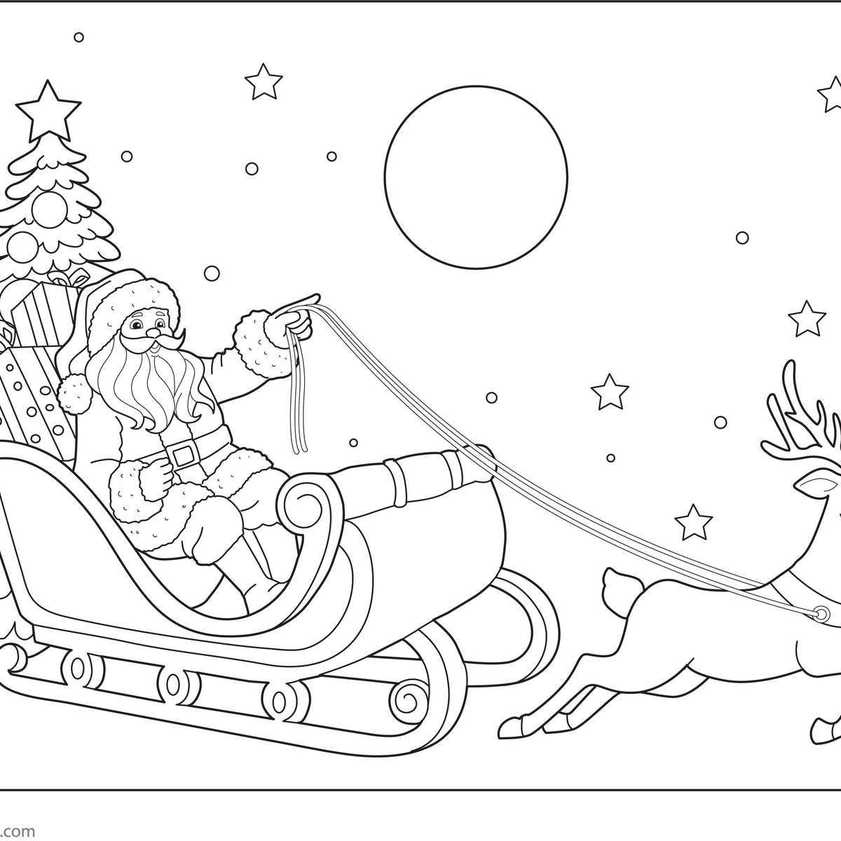 Santa on Sleigh Coloring Page – Free Printable PDF for Kids