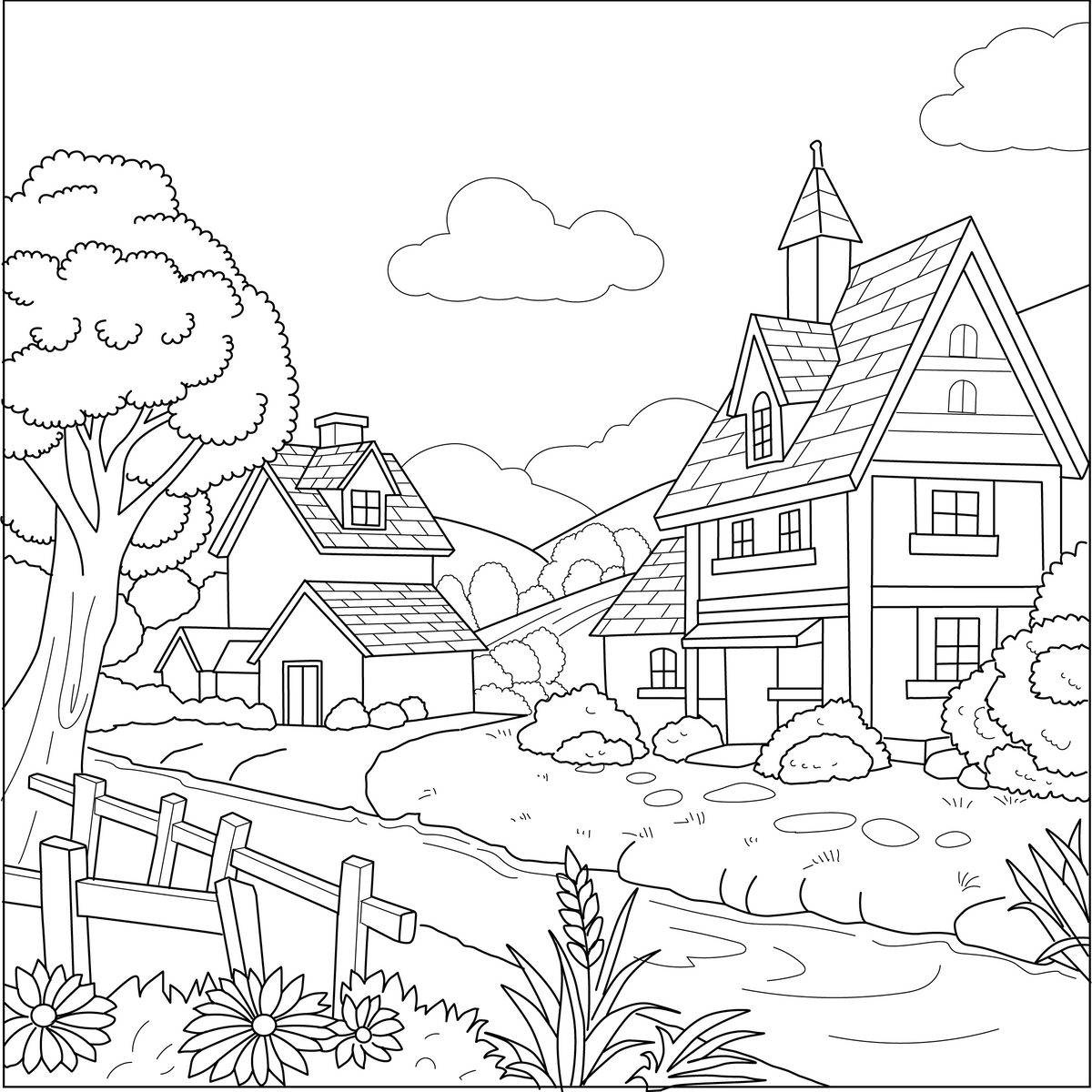 farm scenery coloring pages